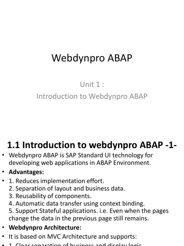 Unit 1: Introduction To Webdynpro ABAP | Download Free PDF | Model–View–Controller | Digital ...