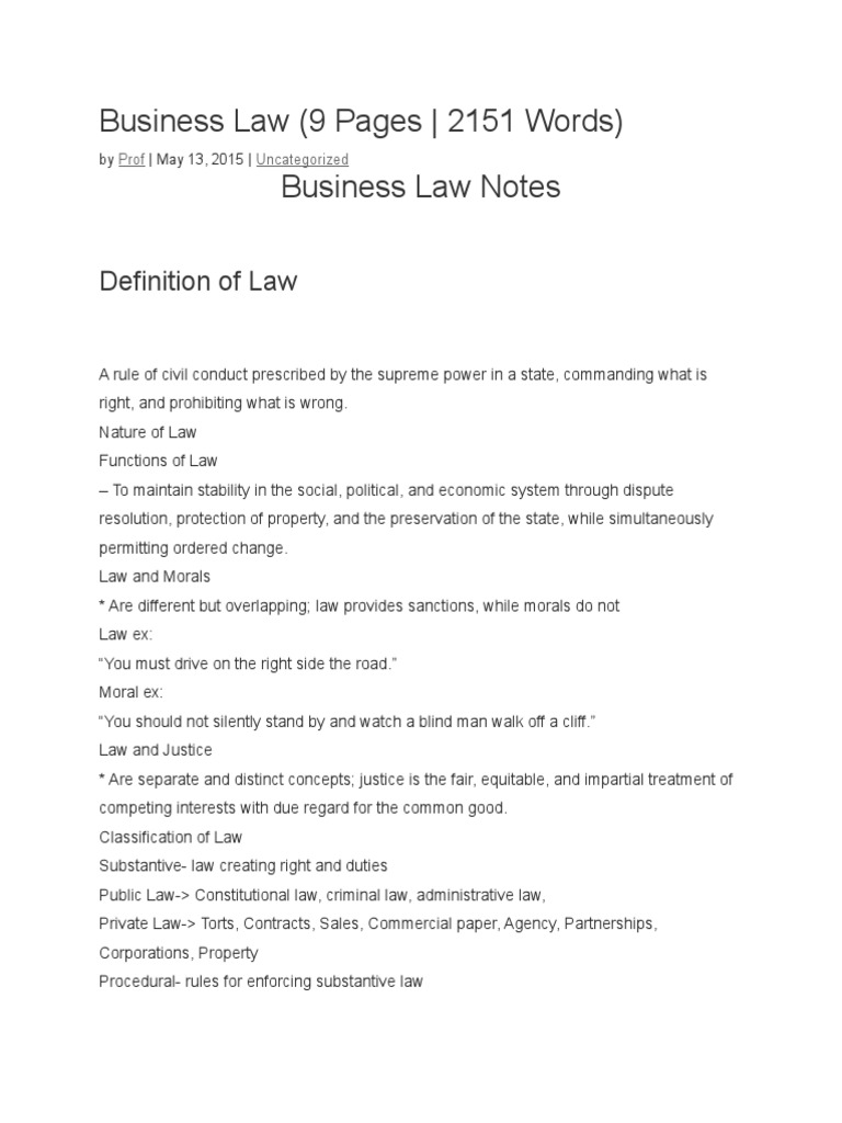 Business Law (9 Pages - 2151 Words) Business Law Notes | PDF ...