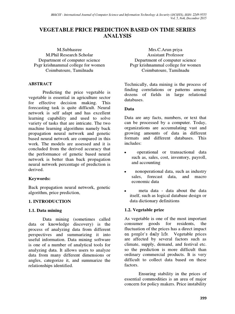 Vegetable Price Prediction Based On Time Series Analysis | PDF ...