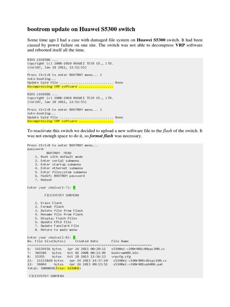 Bootrom Update On Huawei s5300 Switch | PDF | Booting | File Transfer ...
