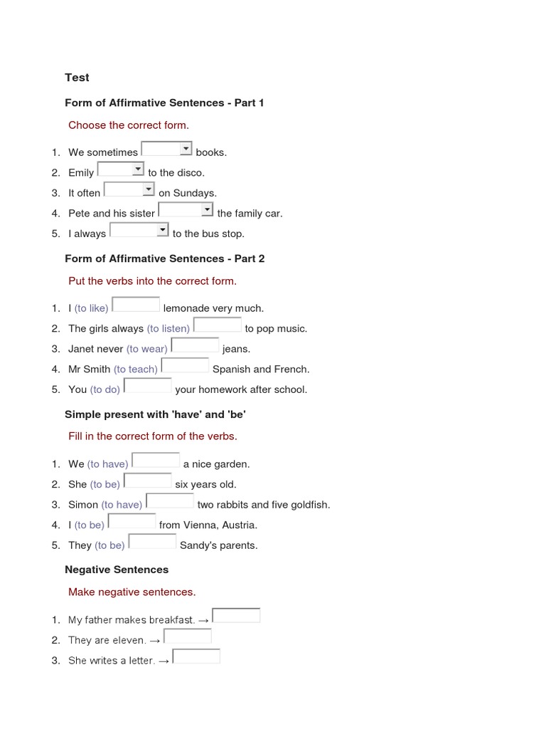 Test 1 Simple Present | PDF