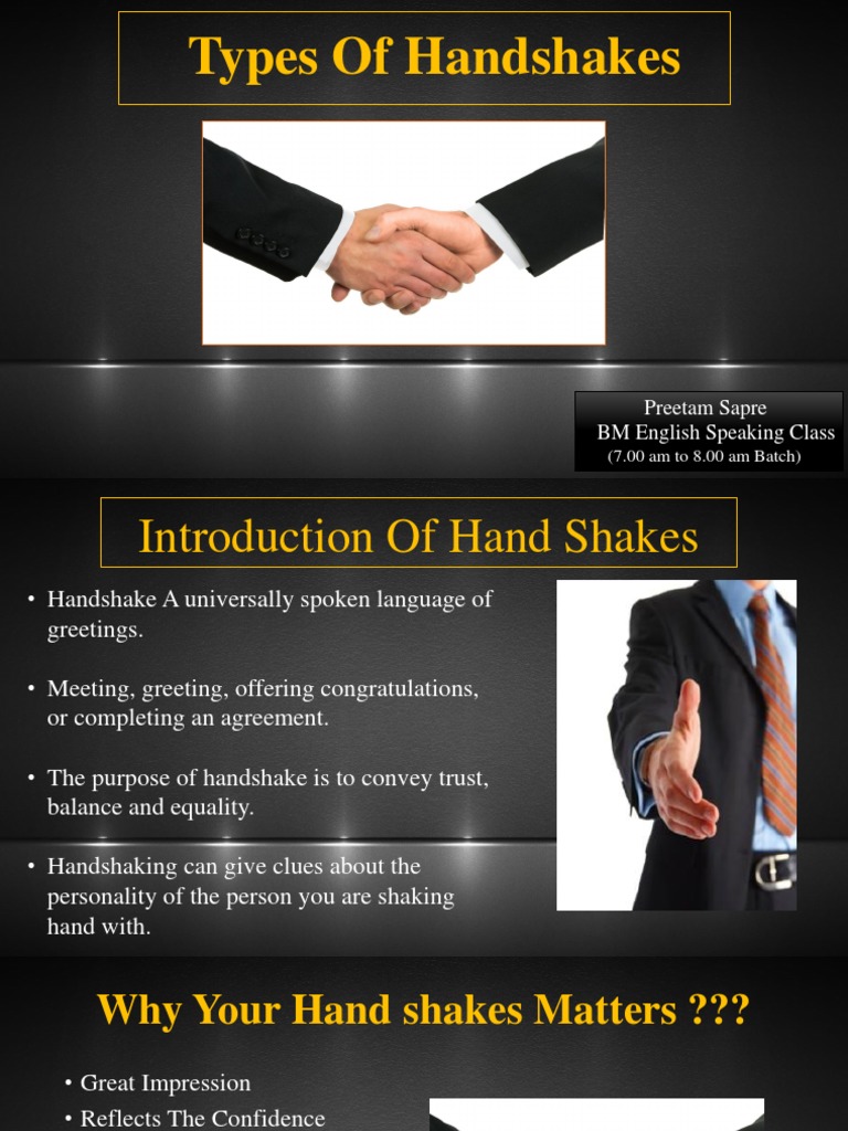 Types of Handshakes: Preetam Sapre BM English Speaking Class | PDF