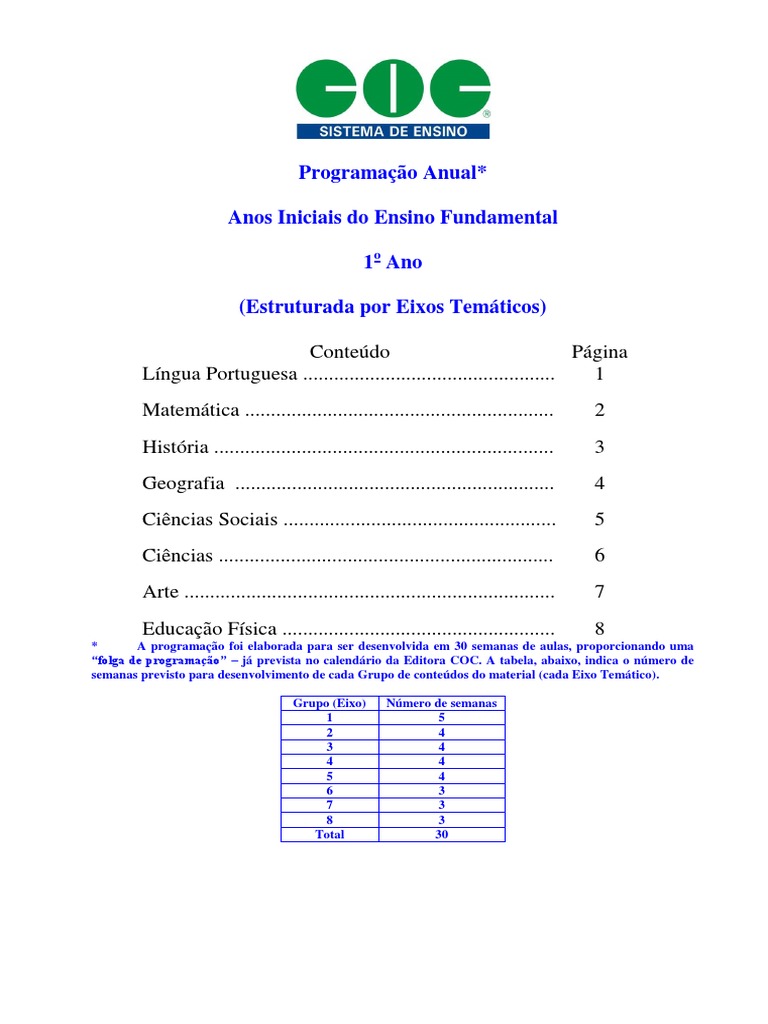 Conteudo Programatico 1 Ano Ensino Fundamental