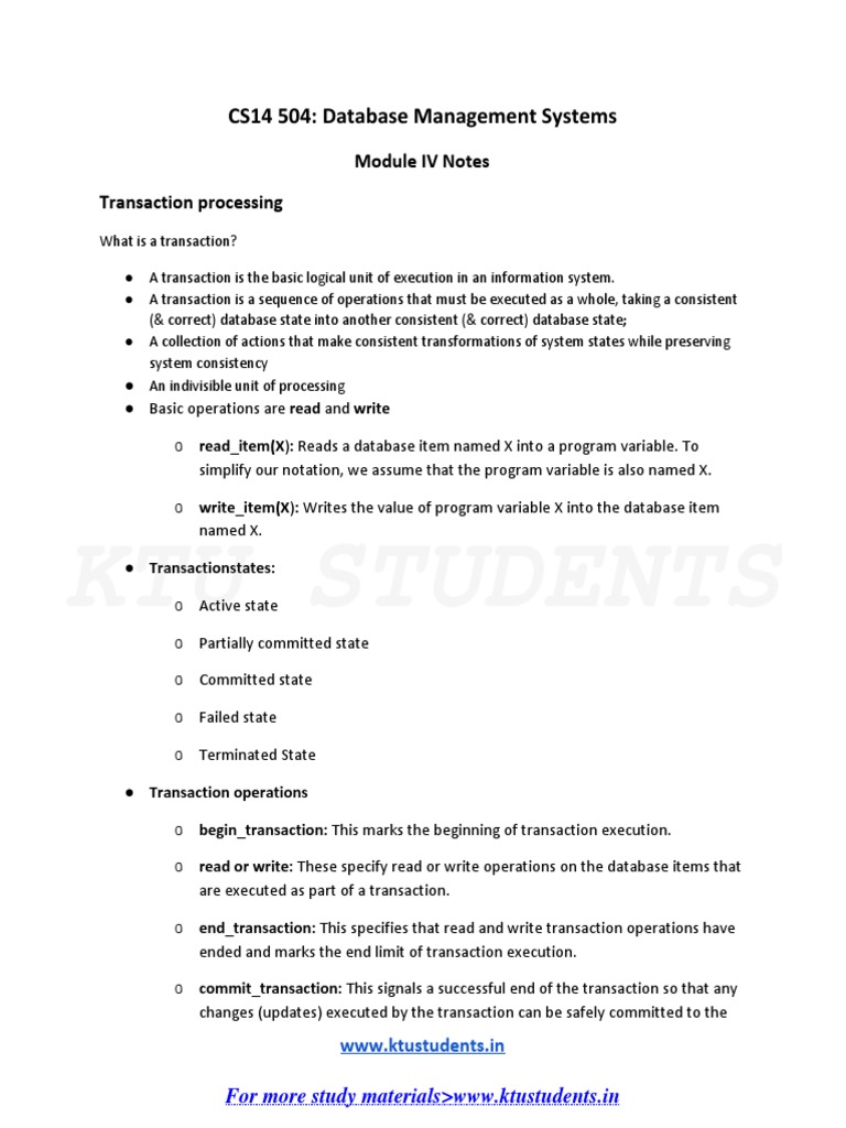 Module 4 Dbms Cs208 Notes Pdf Database Transaction Databases