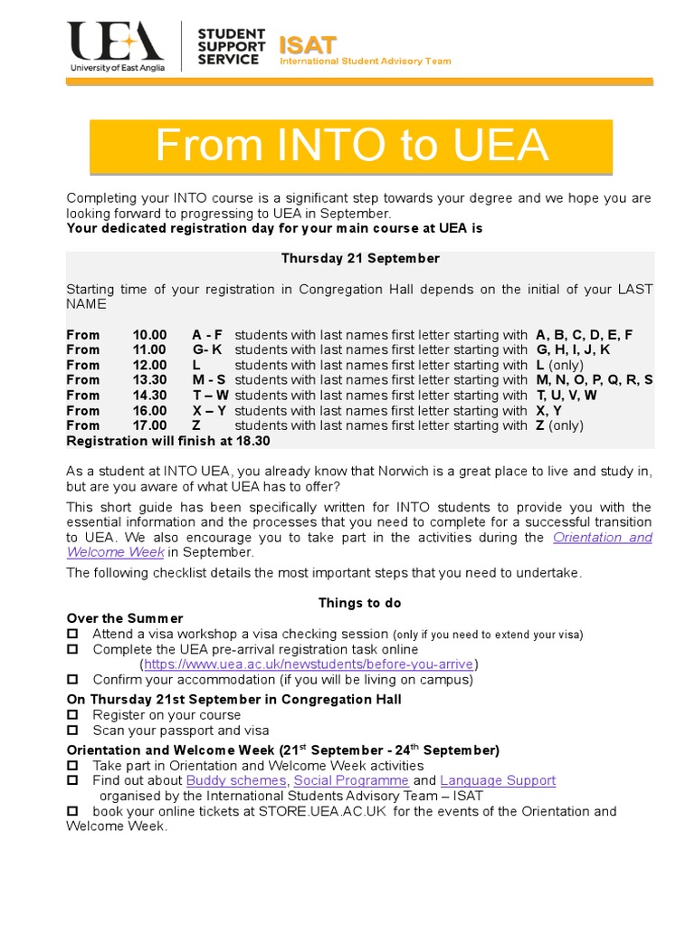 From INTO To UEA | Download Free PDF | Travel Visa | International Student