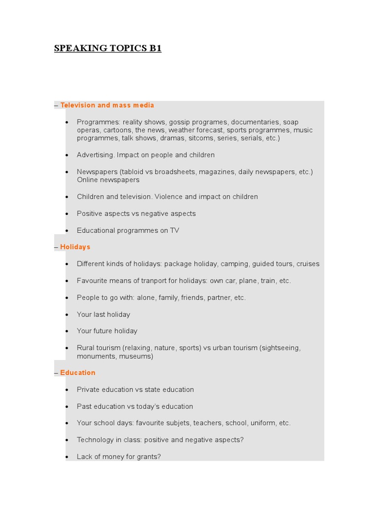 Speaking Topics b1 | Foods | Tourism