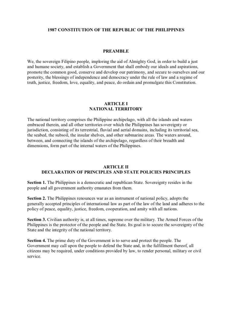 Constitutional Provision Preamble, National Territory and State ...