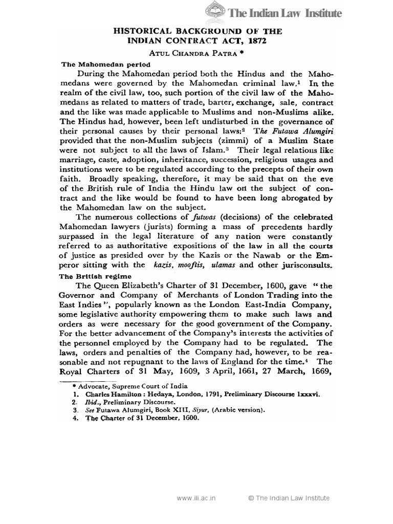 Historical Background of Indian Contract Act | PDF | British Raj | East ...