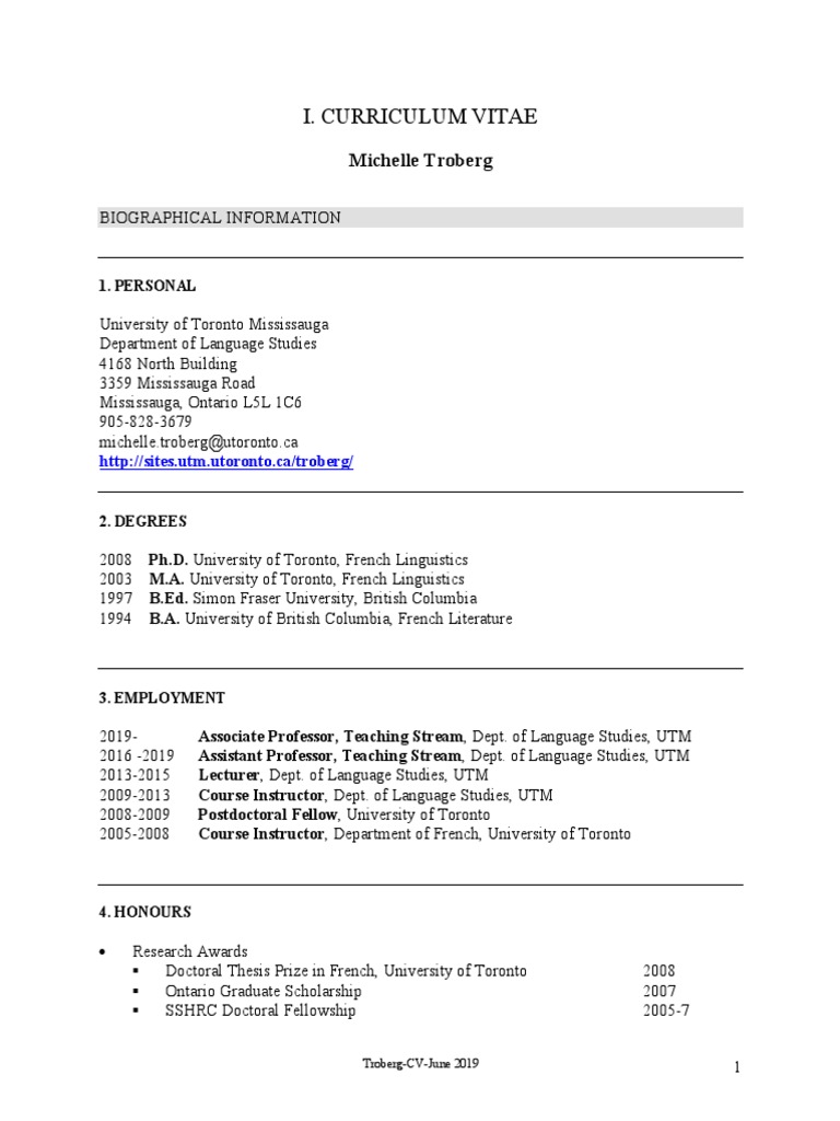 Curriculum Vitae | PDF | Fellow | French Language