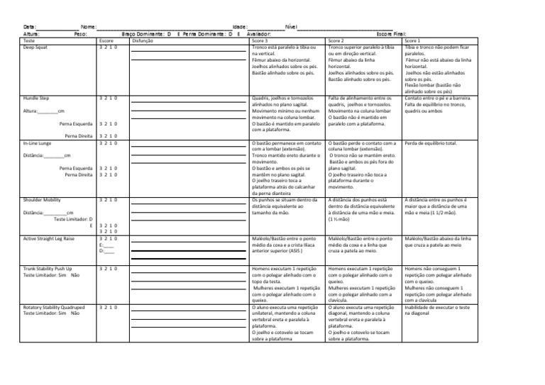 FMS Score | PDF | Membros (anatomia) | Sistema Locomotor