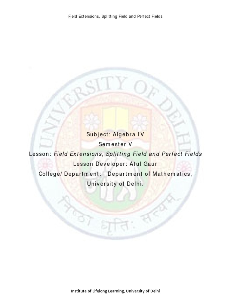 Field Extensions Splitting Field and Perfect Fields | PDF | Field ...