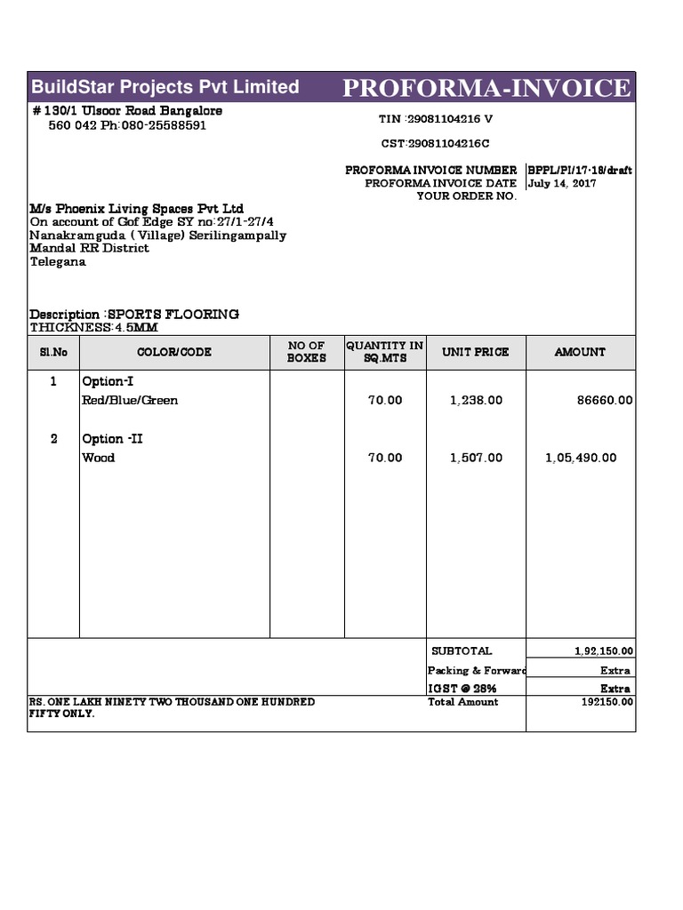 Proforma-Invoice: Buildstar Projects PVT Limited | PDF