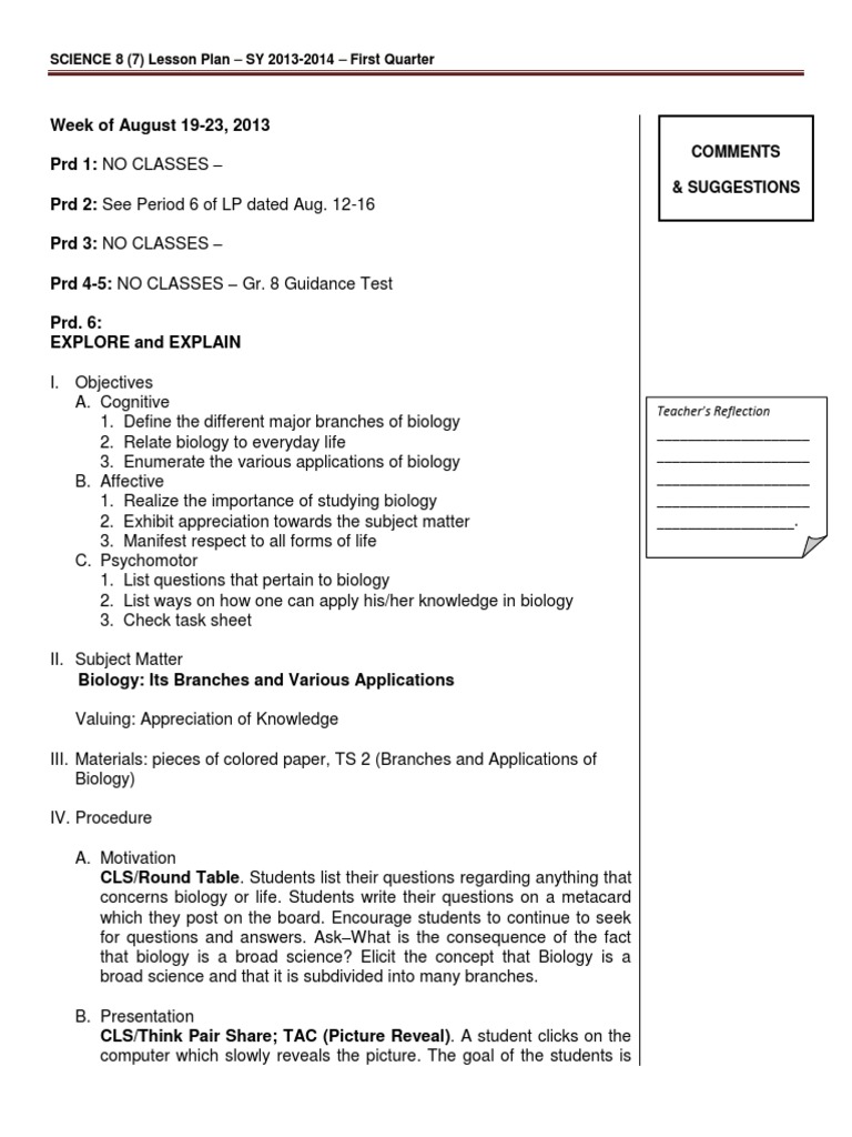 Sci - LP2-1 Biology, Branches and Applications | PDF | Lesson Plan ...