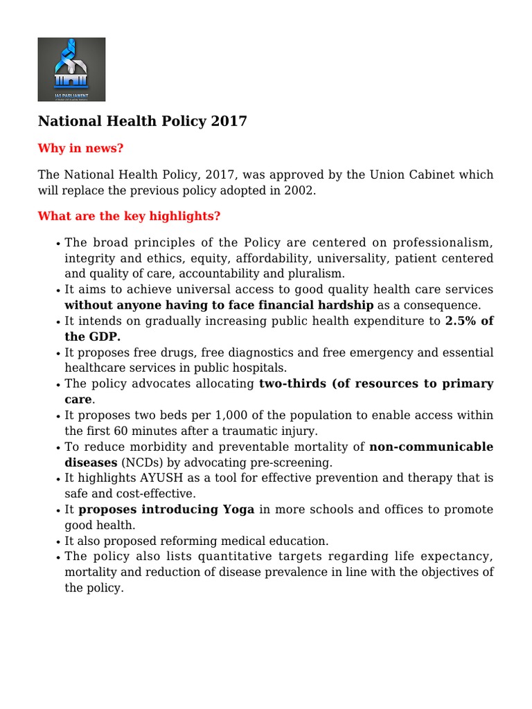 National Health Policy 2017 | PDF | Health Policy | Health Care
