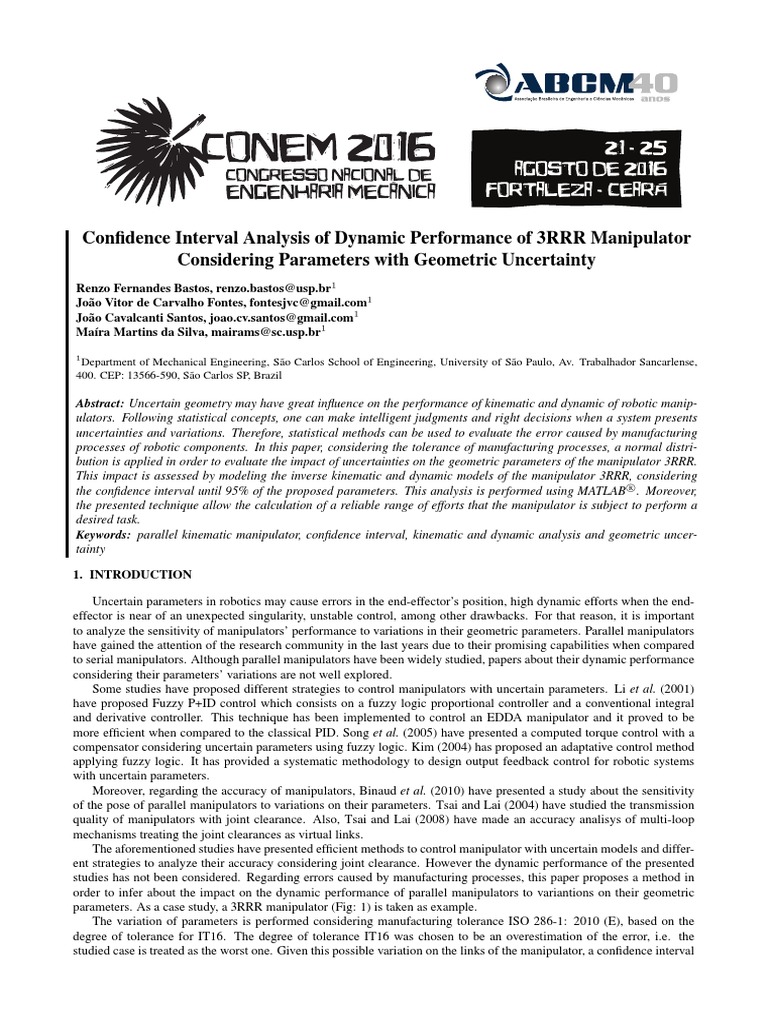 Confidence Interval Analysis of Dynamic Performance of 3RRR Manipulator ...