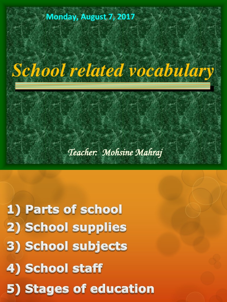 Parts of School | PDF | Classroom | Teachers