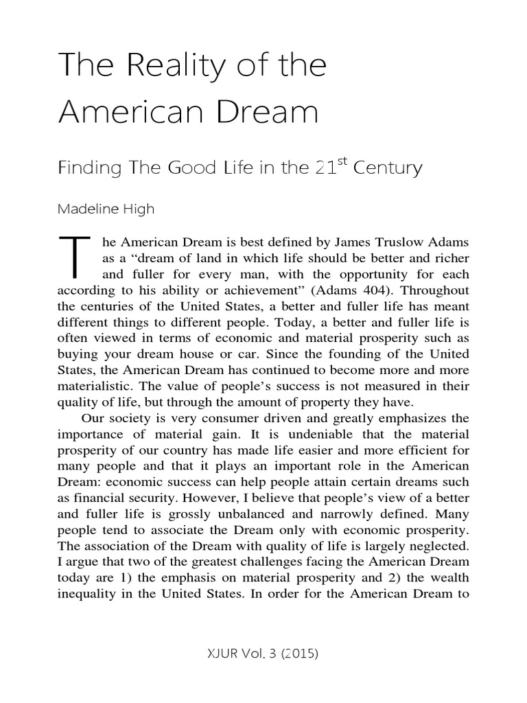 The Reality Of The American Dream Pdf American Dream Economic
