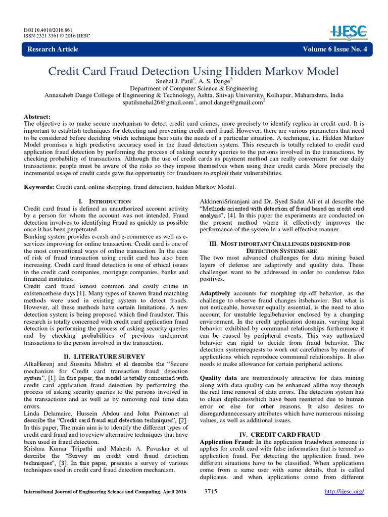 1.credit Card Fraud Detection Using Hidden Markov Model | PDF | Credit Card | Fraud
