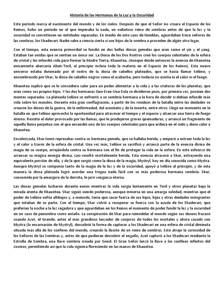 Historia de Las Hermanas de La Luz y La Oscuridad | PDF | Diosa | Magia ...