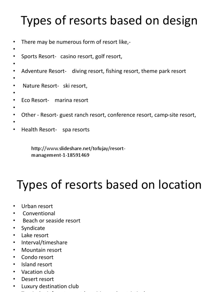 Types and Design of Resorts | PDF | Resort | Bedroom