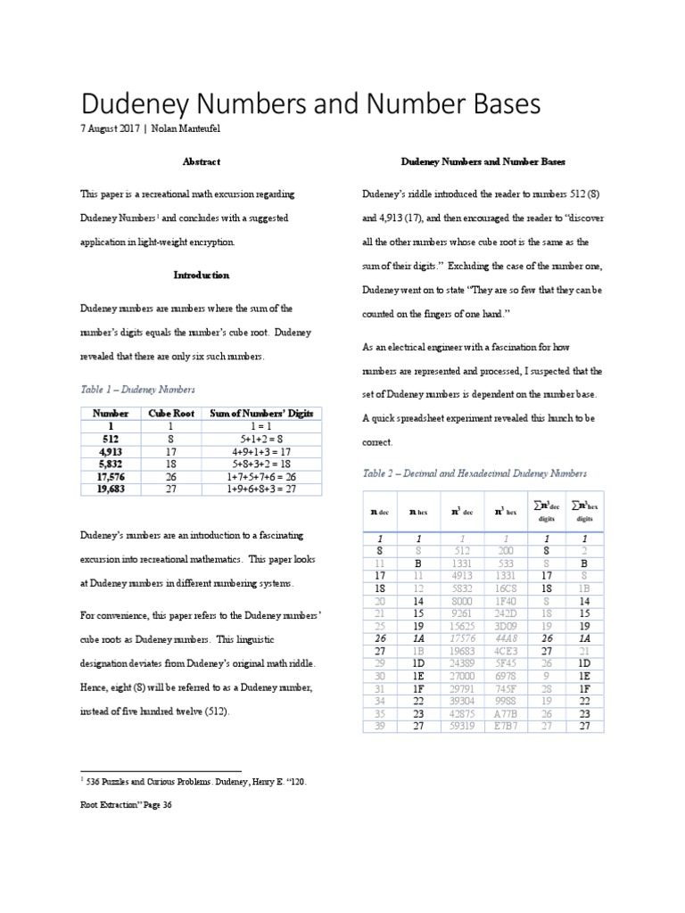 Dudeney Numbers and Number Bases | PDF | Arithmetic | Encodings