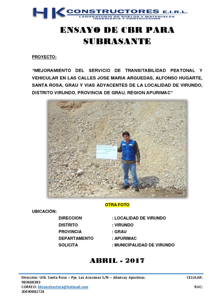 Informe Ensayo de CBR para Subrasante | PDF | Suelo | Humedad