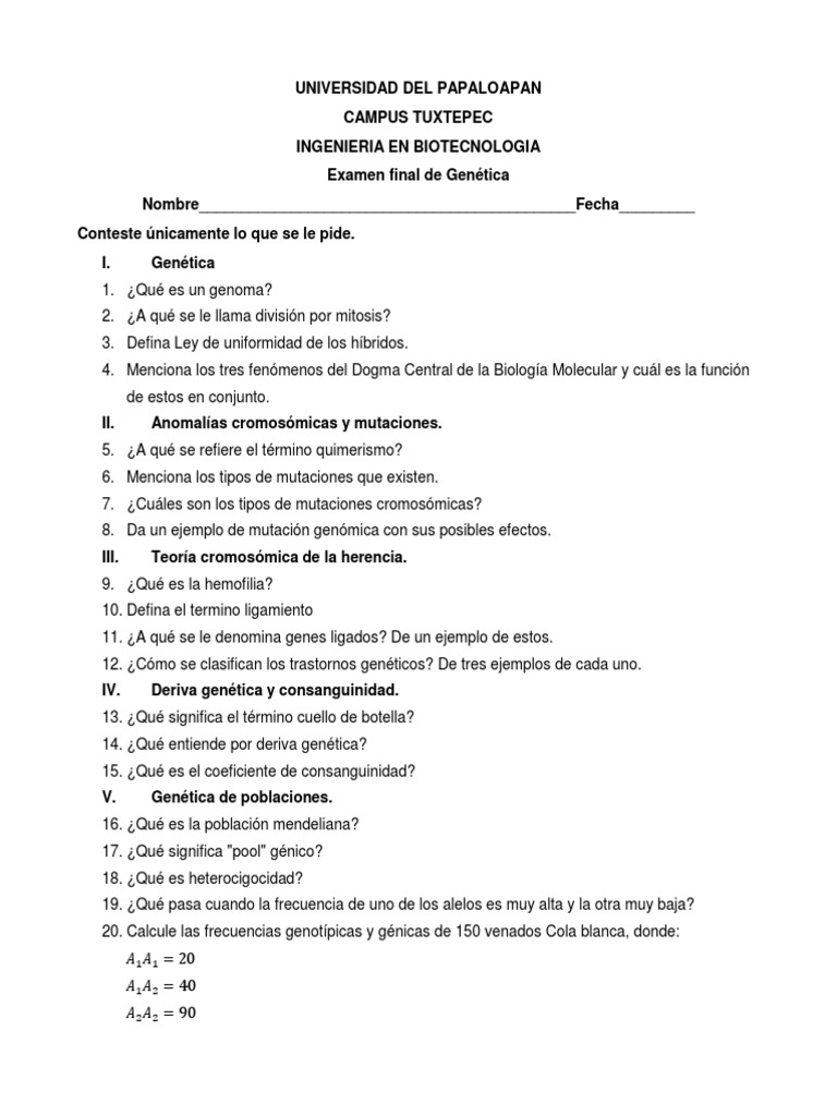 Examen de Genetica | PDF