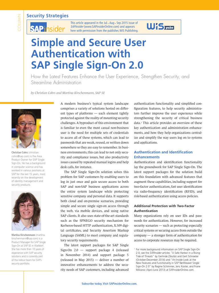 SAP Insider - Simple and Secure User Authentication With SAP Single ...