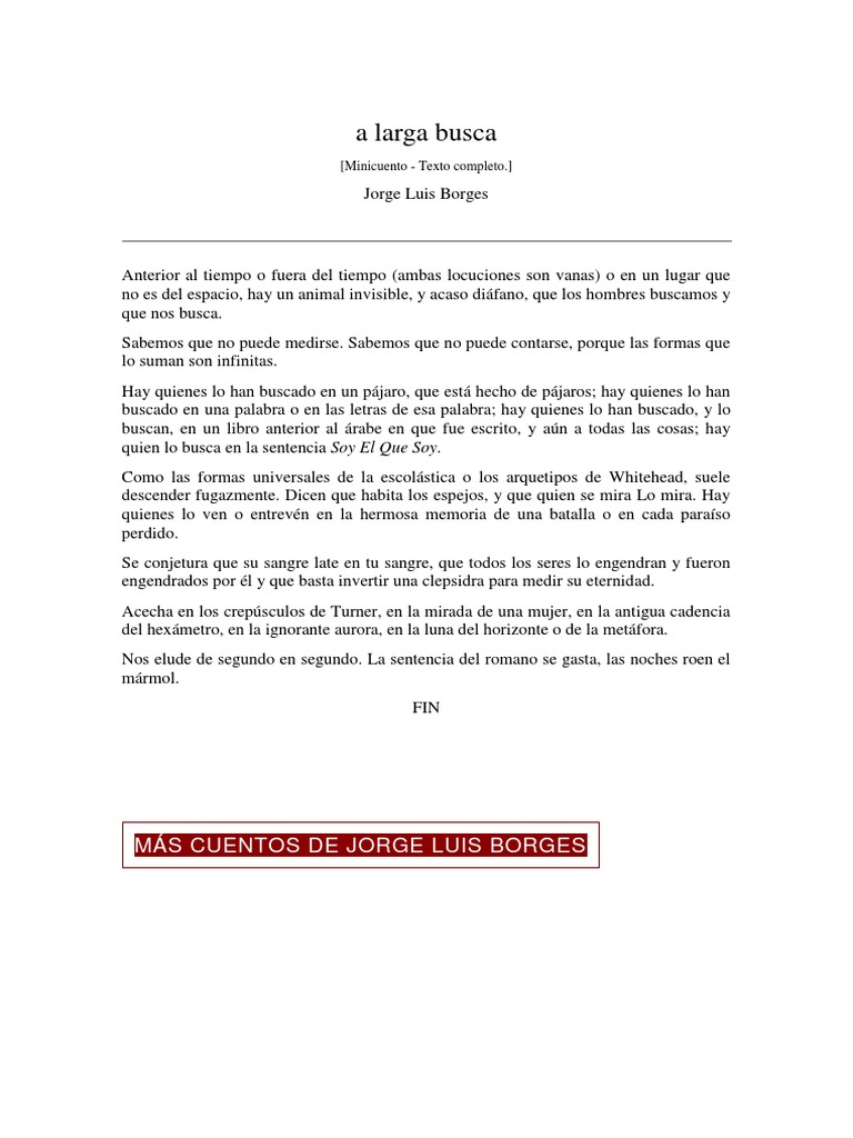 La Larga Busca Cuento de Borges | PDF