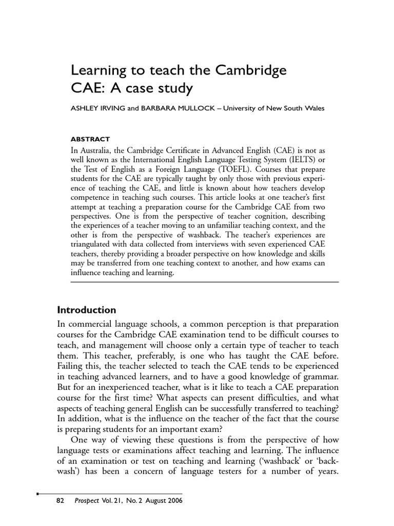 Learning To Teach The Cambridge CAE: A Case Study: Prospect | PDF ...