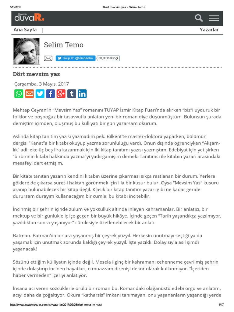 Dört Mevsim Yas - Selim Temo PDF | PDF