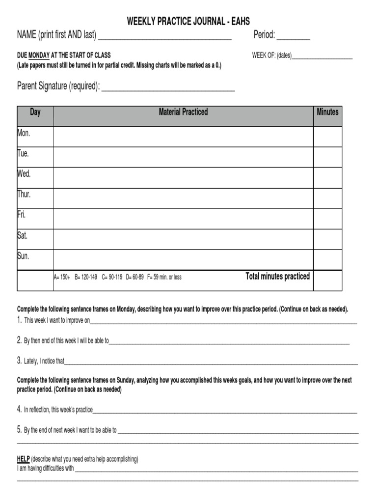 Weekly Practice Journal Template | PDF