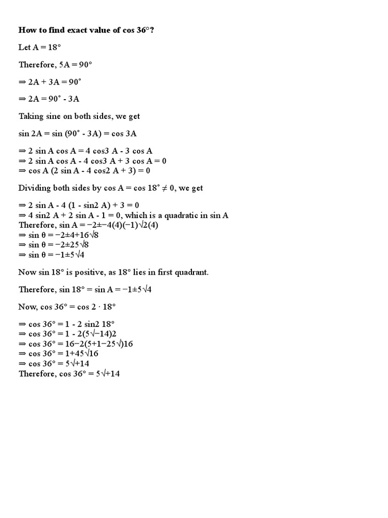 How To Find Exact Value of Cos 36 | PDF