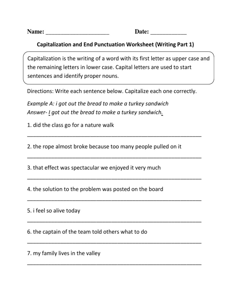 Capitalization End Punctuation Writing P 1 Beginner | PDF | Language ...