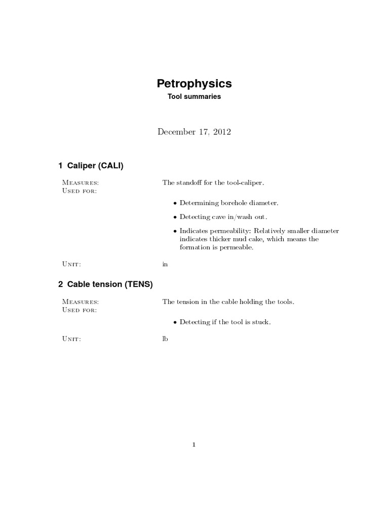 Petrophysics - Tools Sumaries PDF | PDF | Physical Sciences | Chemistry