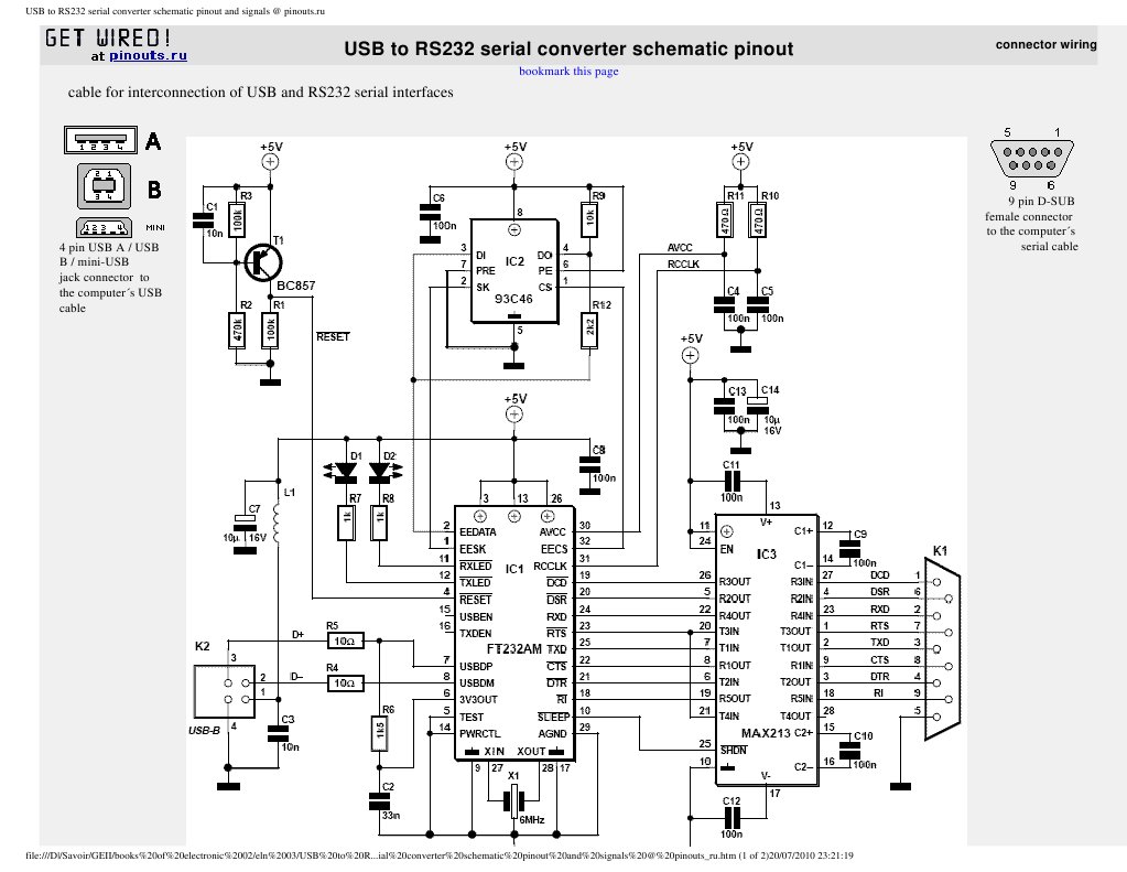USB To RS232 Serial Converter Schematic Pinout | PDF | Usb | Electrical ...