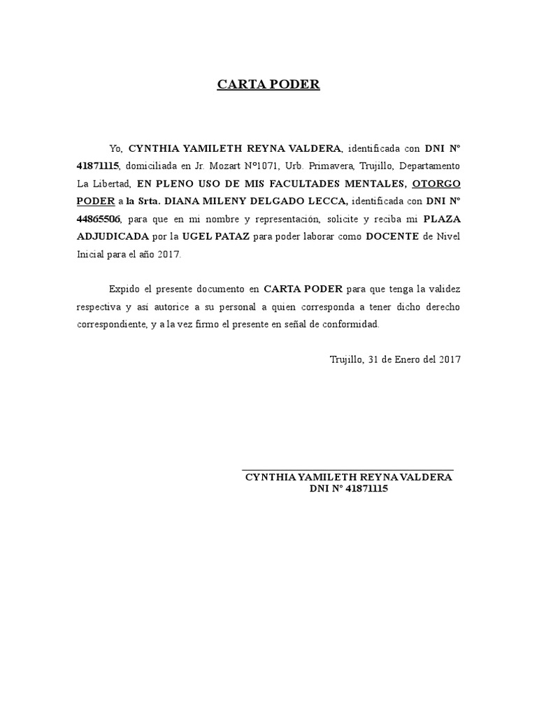 Carta Poder Tramites | Documentos oficiales | Gobierno y personalidad