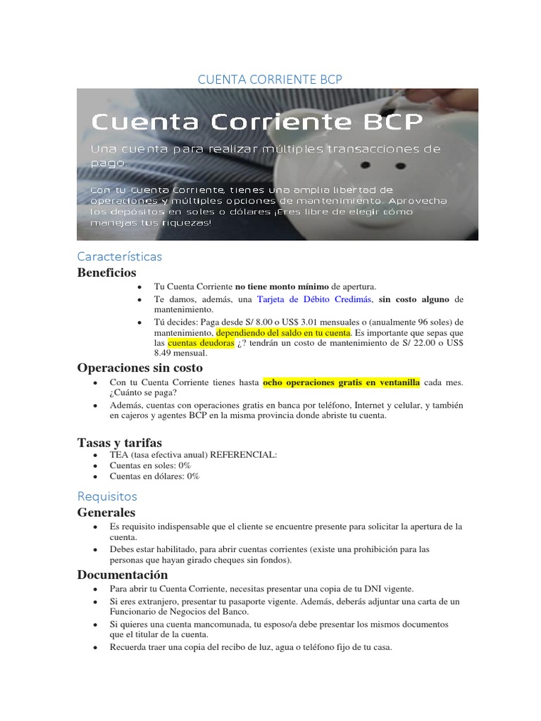 Cuenta Corriente BCP | PDF | Tarjeta de débito | Cuenta de transacción