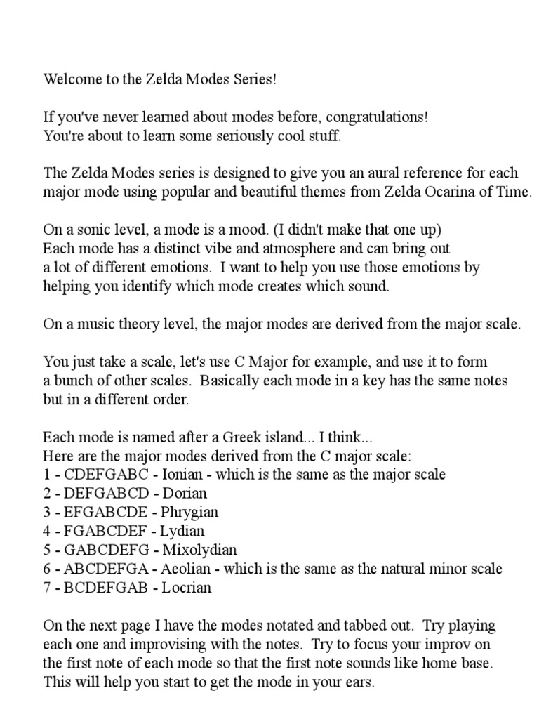 Major Modes Guide | PDF | Mode (Music) | Musical Scales