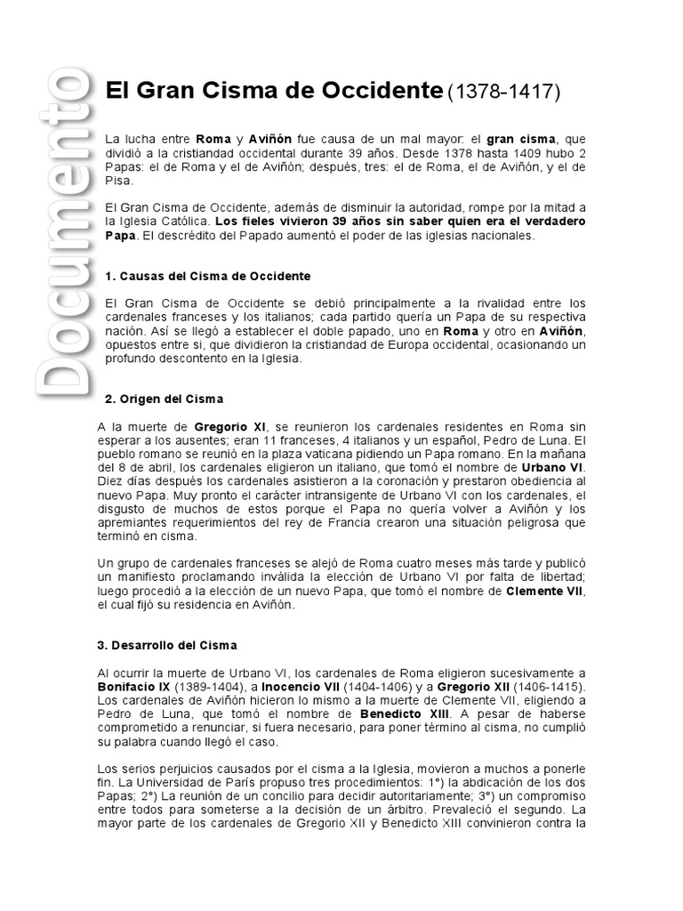 El Gran Cisma de Occidente (1378-1417) | PDF | Papa | Santa Sede