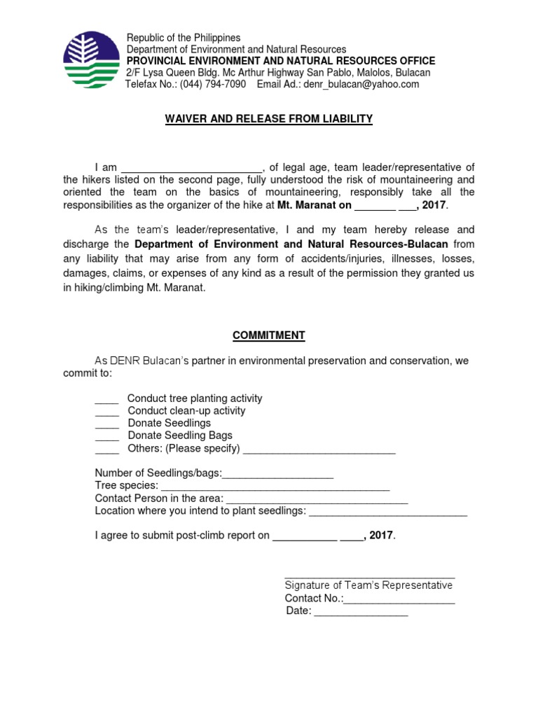 Waiver With Commitment Form Denr Bulacan | PDF | Natural Environment ...