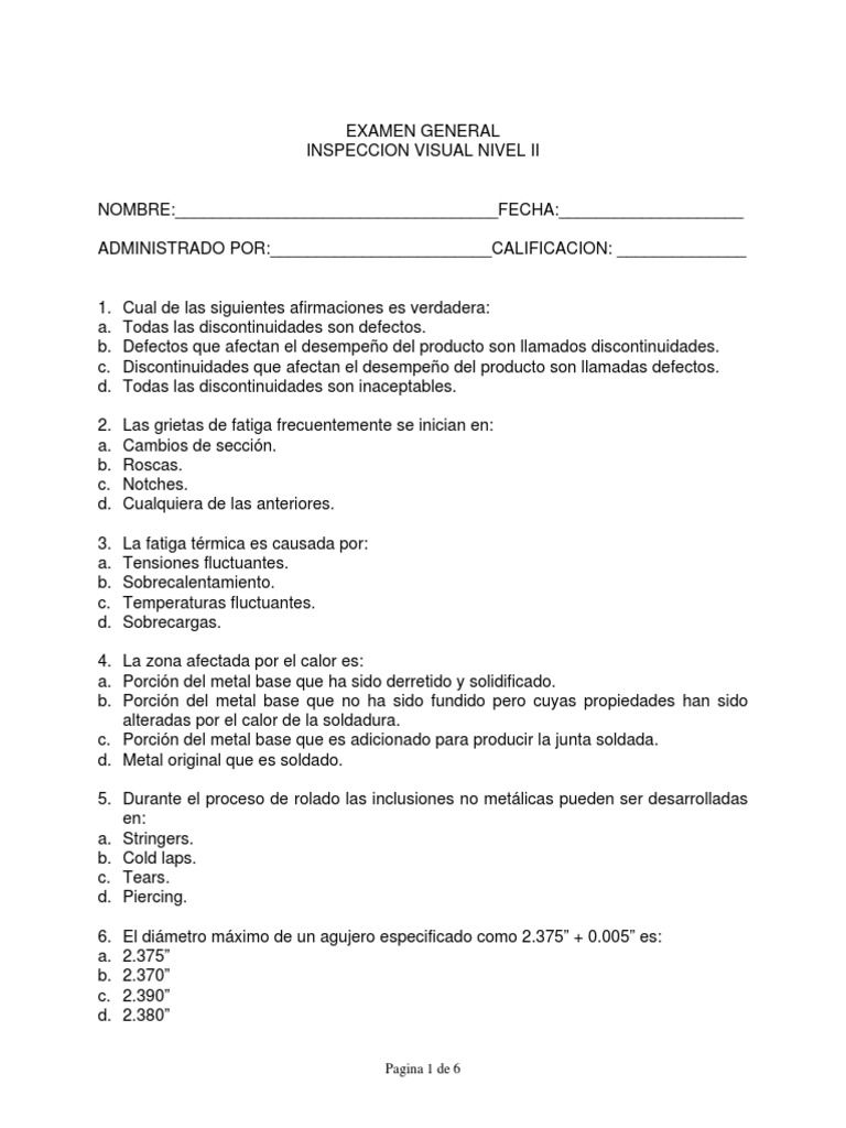 Examen - General VT Level II | PDF | Tratamiento a base de calor | Rieles