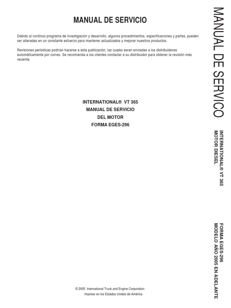 Manual de Servicio VT 365 | PDF | Motor de combustión interna ...