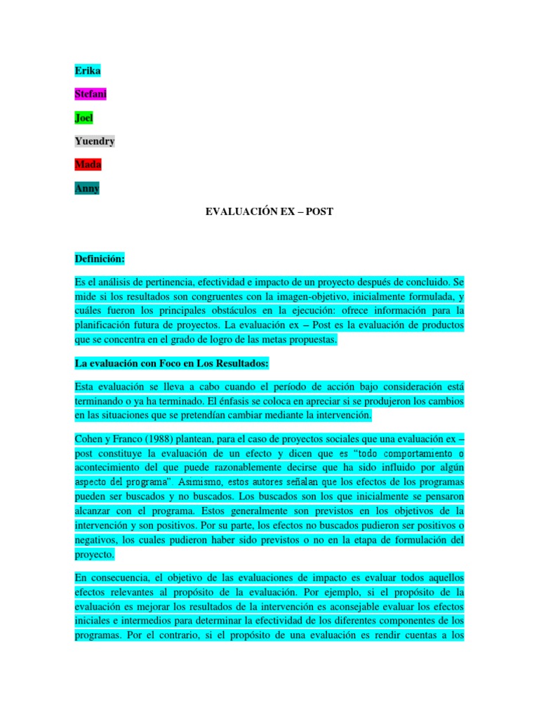 Evaluación Ex - Post | PDF | Planificación | Beneficio (economía)