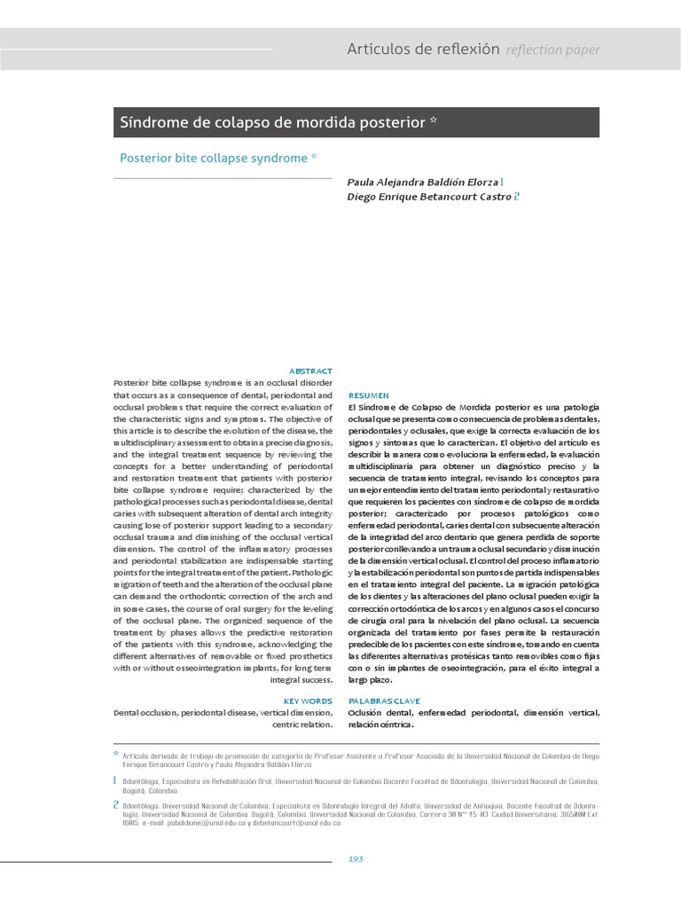 Síndrome de Colapso de Mordida Posterior PDF | PDF | Diente humano ...