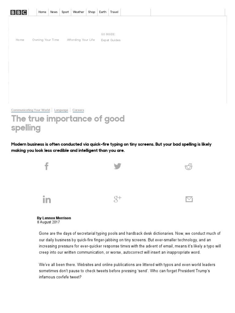 BBC - Capital - The True Importance of Good Spelling v2 PDF | PDF ...