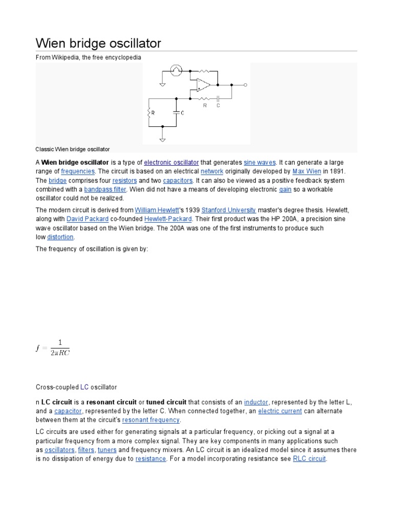 Wien Bridge Oscillator Explained | PDF