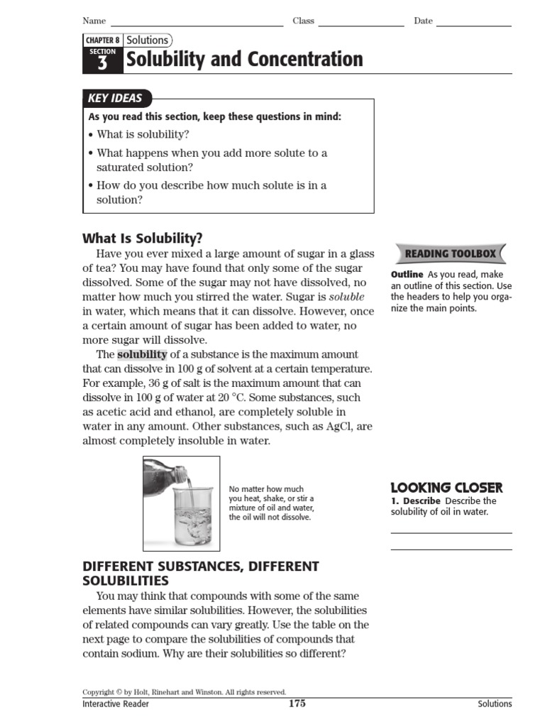 CHP 8-3 Solubility and Concentration | PDF | Solution | Molar Concentration