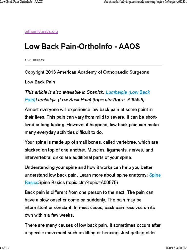 Low Back Pain-Orthoinfo - Aaos | PDF | Vertebral Column | Back Pain