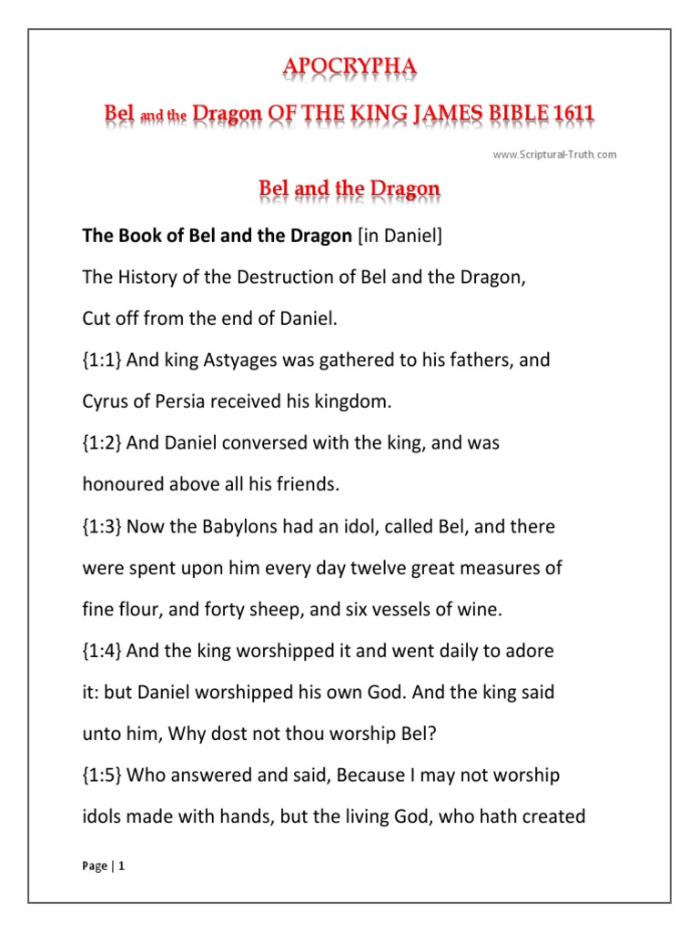 Apocrypha Bel and The Dragon of The King James Bible 1611 | Download Free PDF | Daniel (Biblical ...